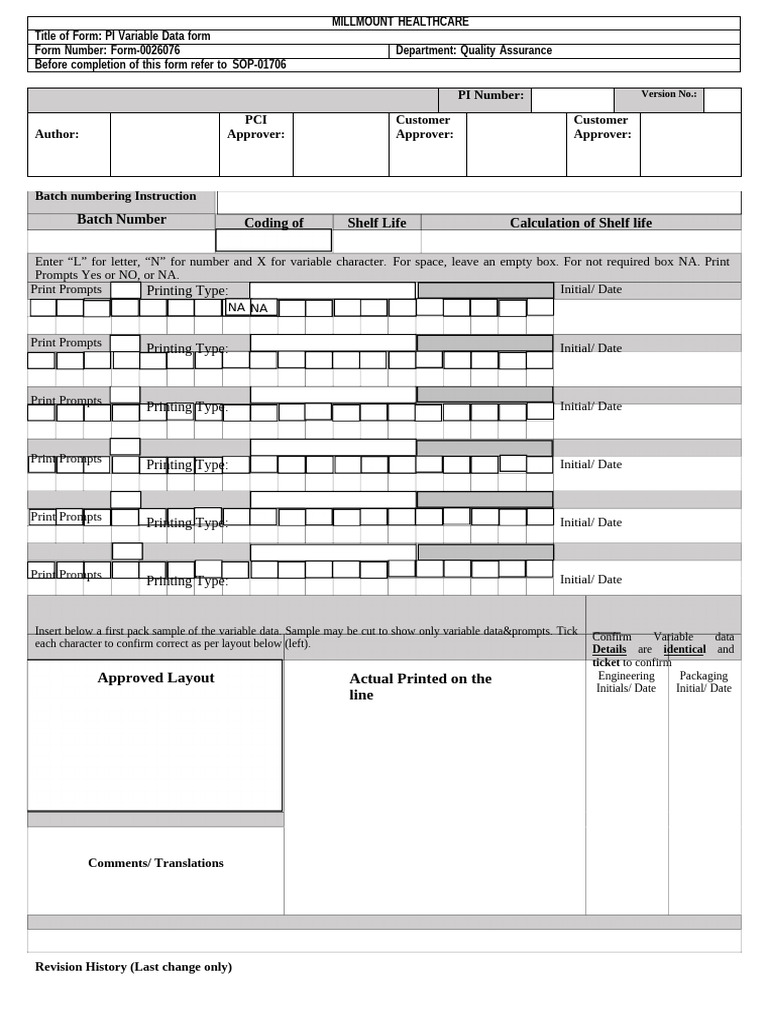 FORM-0026076 PI Variable Data form | PDF