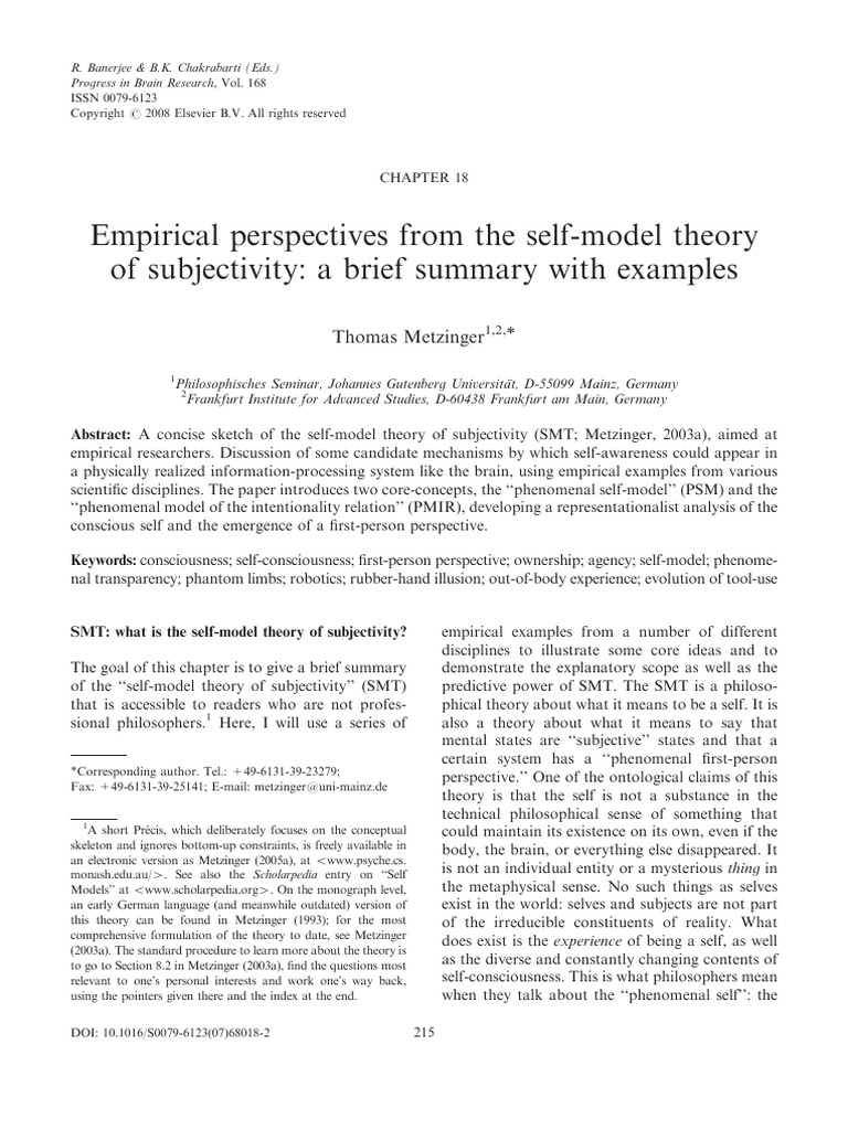 Self-Model Theory of Subjectivity, Metzinger | PDF