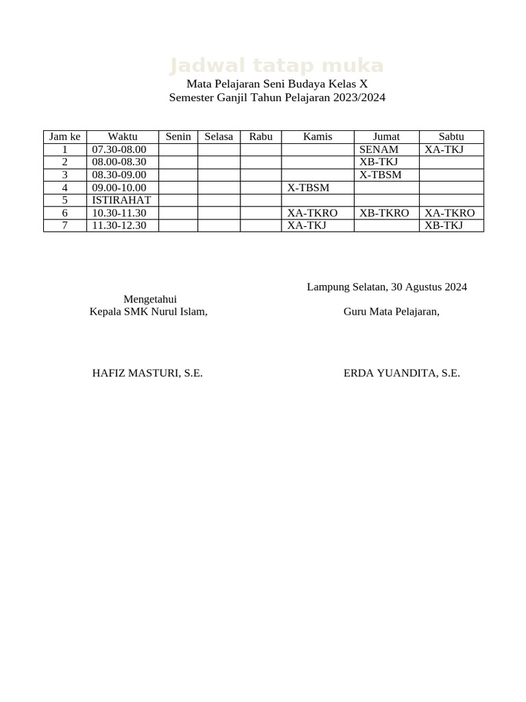 Jadwal Tatap Muka 1 | PDF