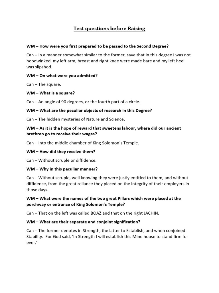 Test Questions For 3rd Degree Raising | PDF | Religion & Spirituality