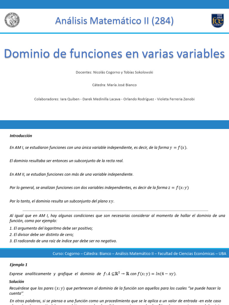 Dominio de Funciones en Varias Variables | PDF | Función (Matemáticas ...