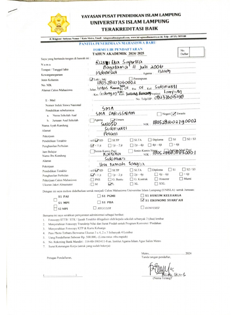Formulir KK KTP Riski Eka Saputra | PDF