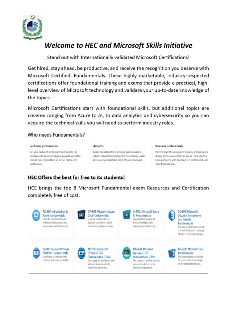 Welcome To HEC & Microsoft Skilling Initiative | PDF