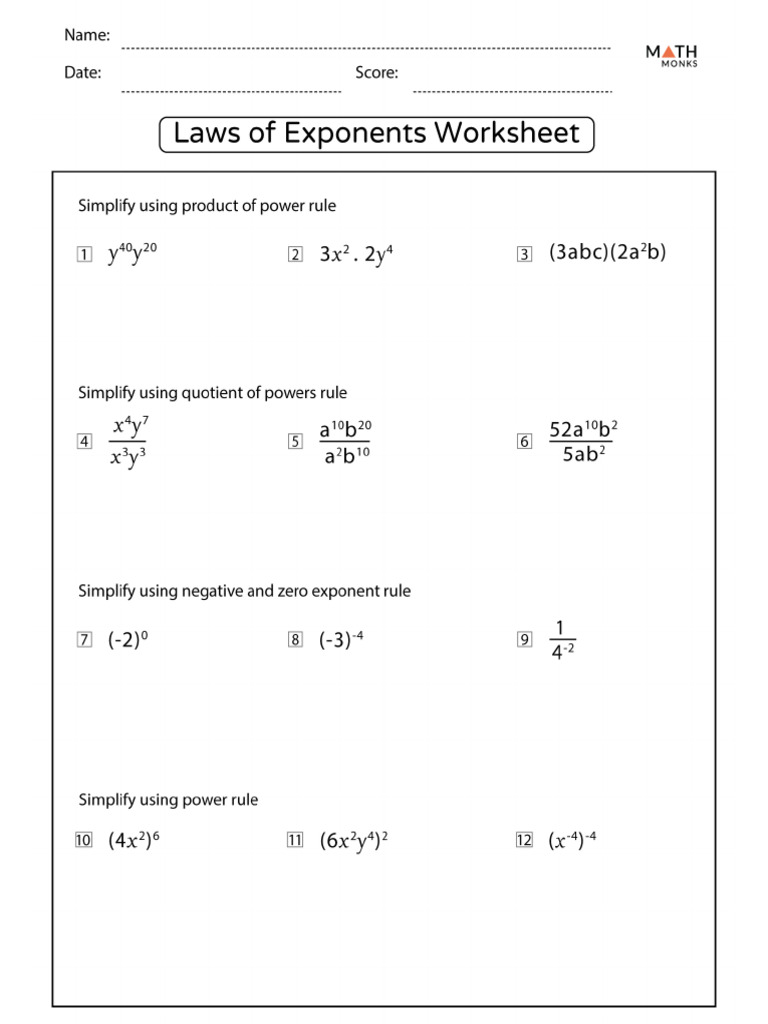Laws-of-Exponents-Worksheets Only | PDF
