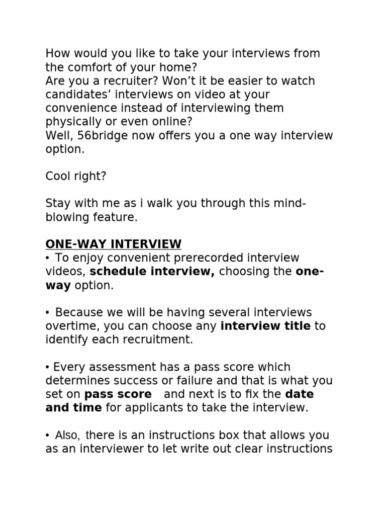 One-Way Interview Schedule Interview, One-Way: Also T | PDF