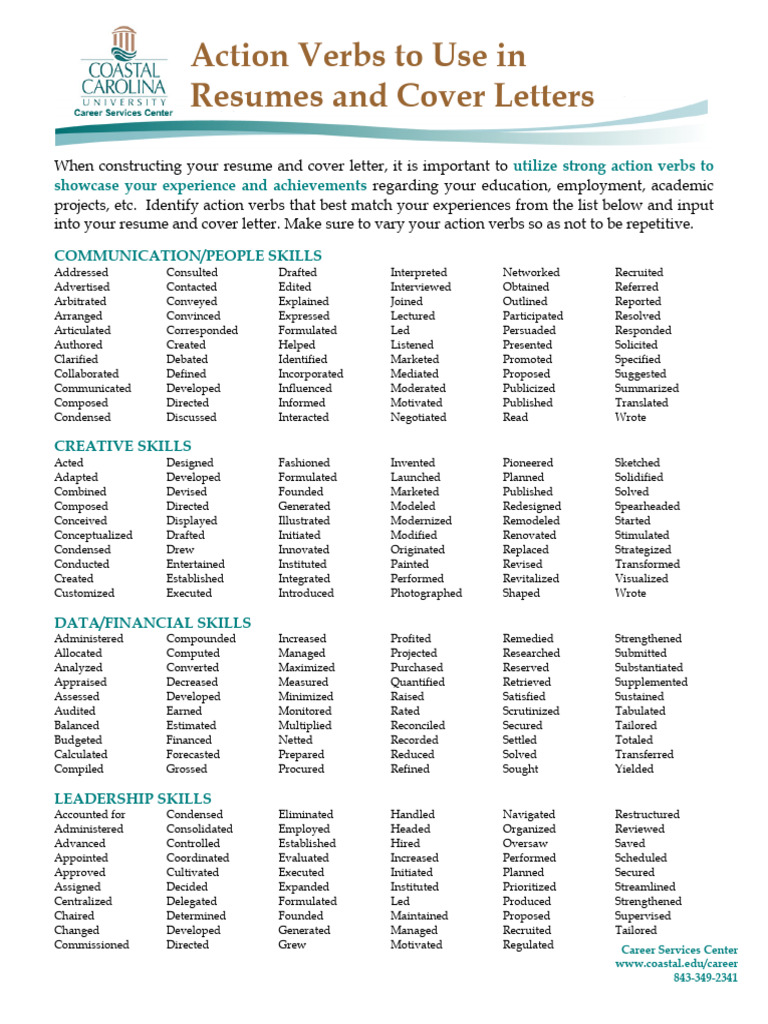 Action Verbs To Use in Resume | PDF