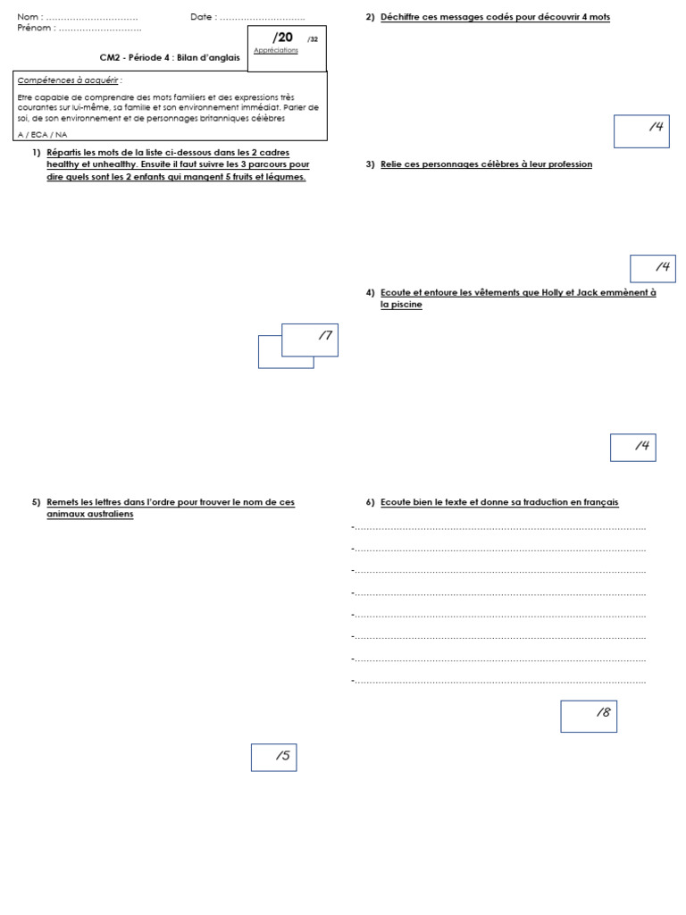 Bilan Anglais 4 | PDF