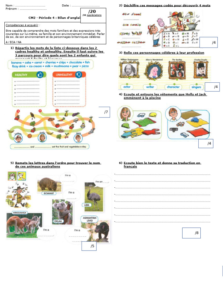 Bilan Anglais 4 | PDF