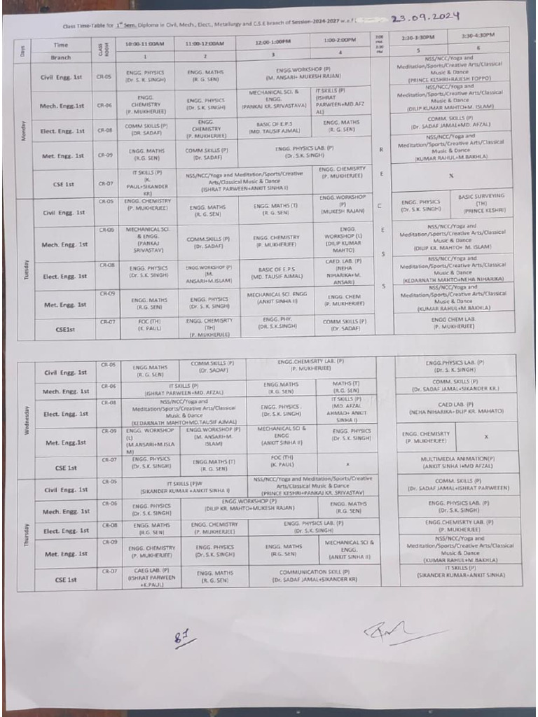 1st Semester Time Table | PDF