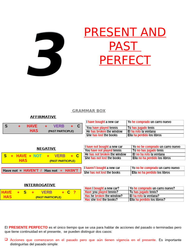 Clase 4. PRESENT AND PAST PERFECT | PDF