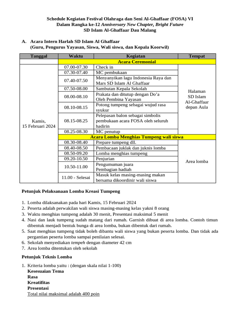 Schedule Fosa VI 2024 REVISI | PDF