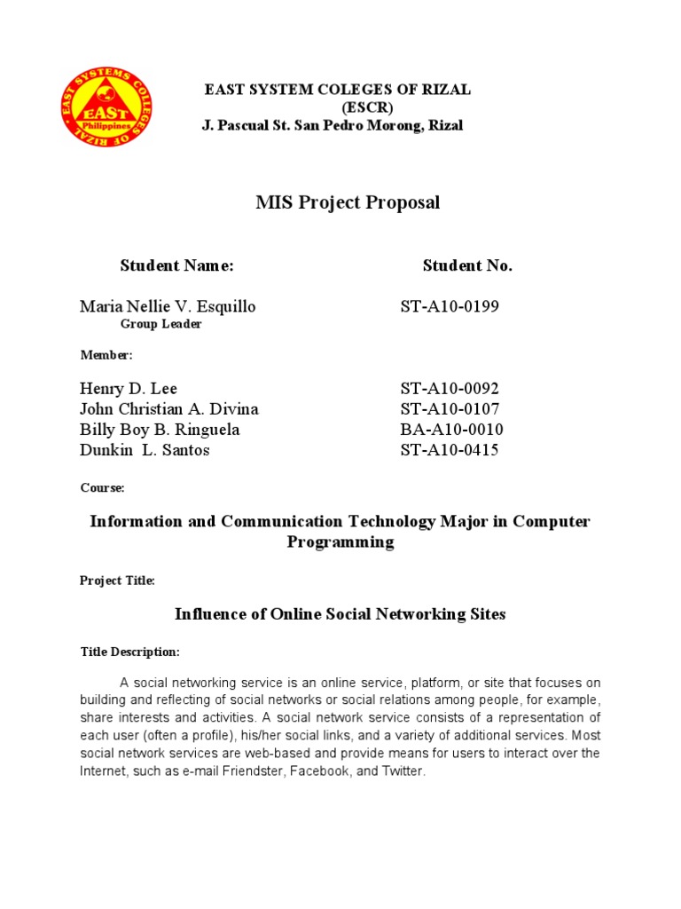 MIS Project Proposal: Student No | PDF | Social Networking Service | Social Network