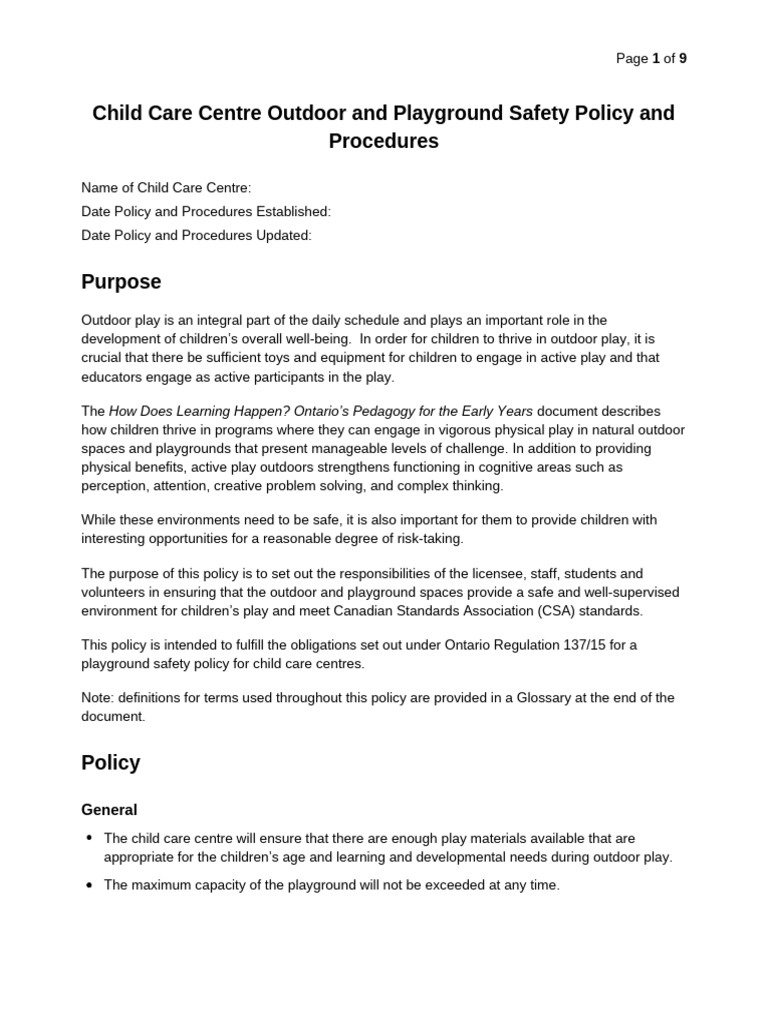 Outdoor Playground Safety Policy | PDF | Playground | Business