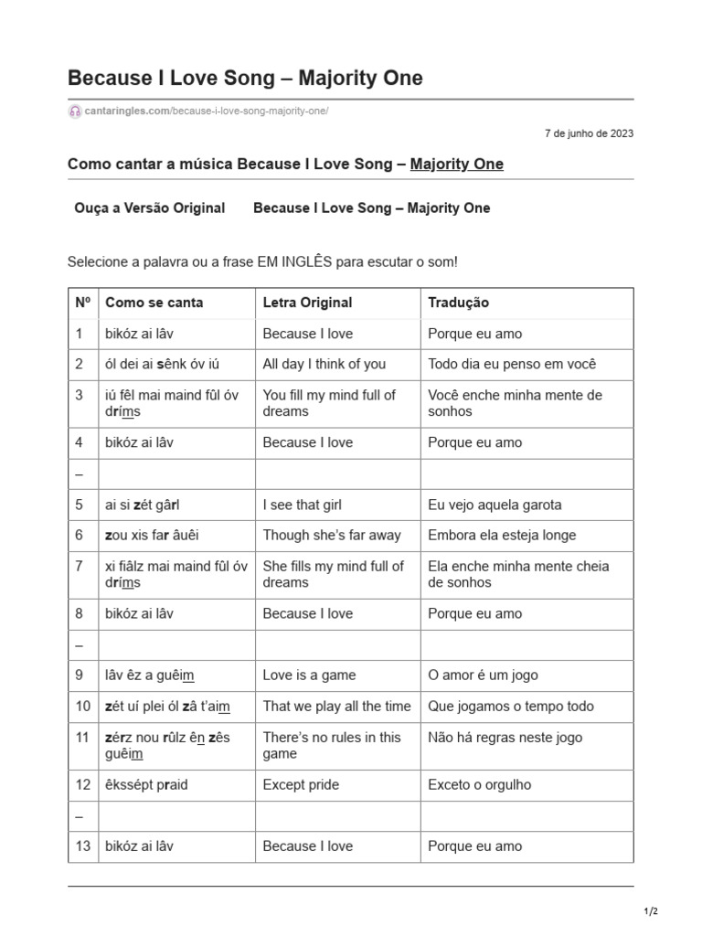 Because I Love Song Majority One | PDF