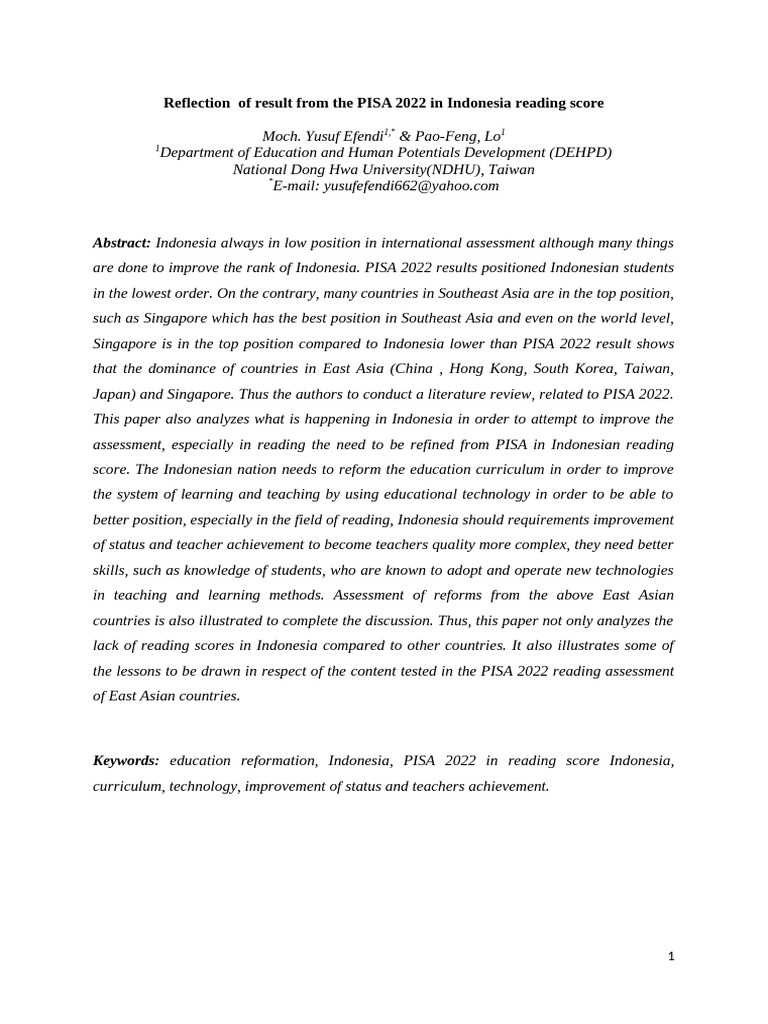 What Should Educational Reform in Indonesia Look Like Papers Yusuf PISA 2012 | PDF