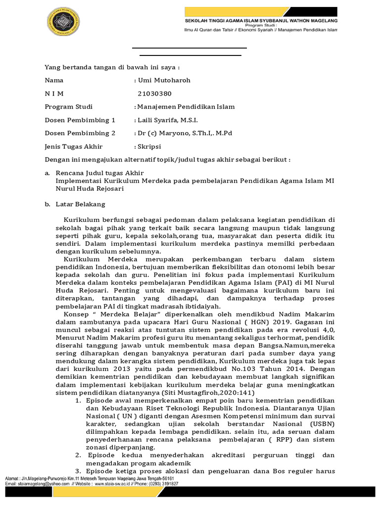 Pengajuan Judul Skripsi Umi Pdf