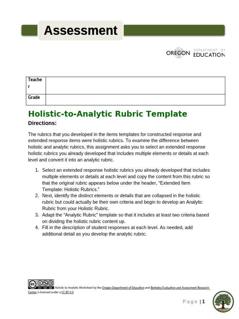 Holistic To Analytic Worksheet | PDF | Rubric (Academic) | Evaluation