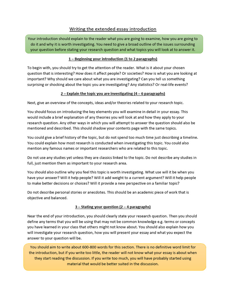 Writing The Extended Essay Introduction: 1 Beginning Your Introduction ...