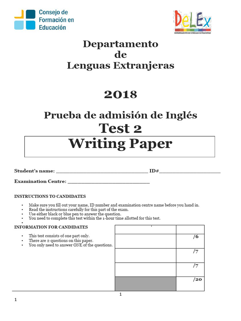 2018 Writing Paper Entrance Examination English | PDF