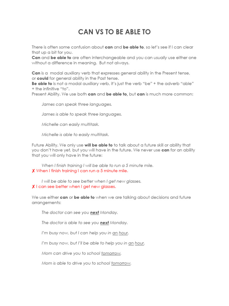 Easy English Can VS To Be Able To | PDF | Verb | Grammatical Tense