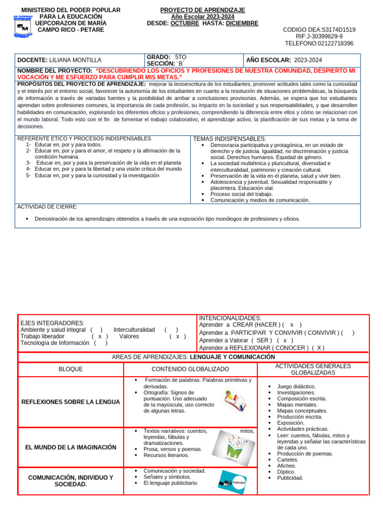 PROYECTO DE 5TO DEL III MOMENTO CM | PDF