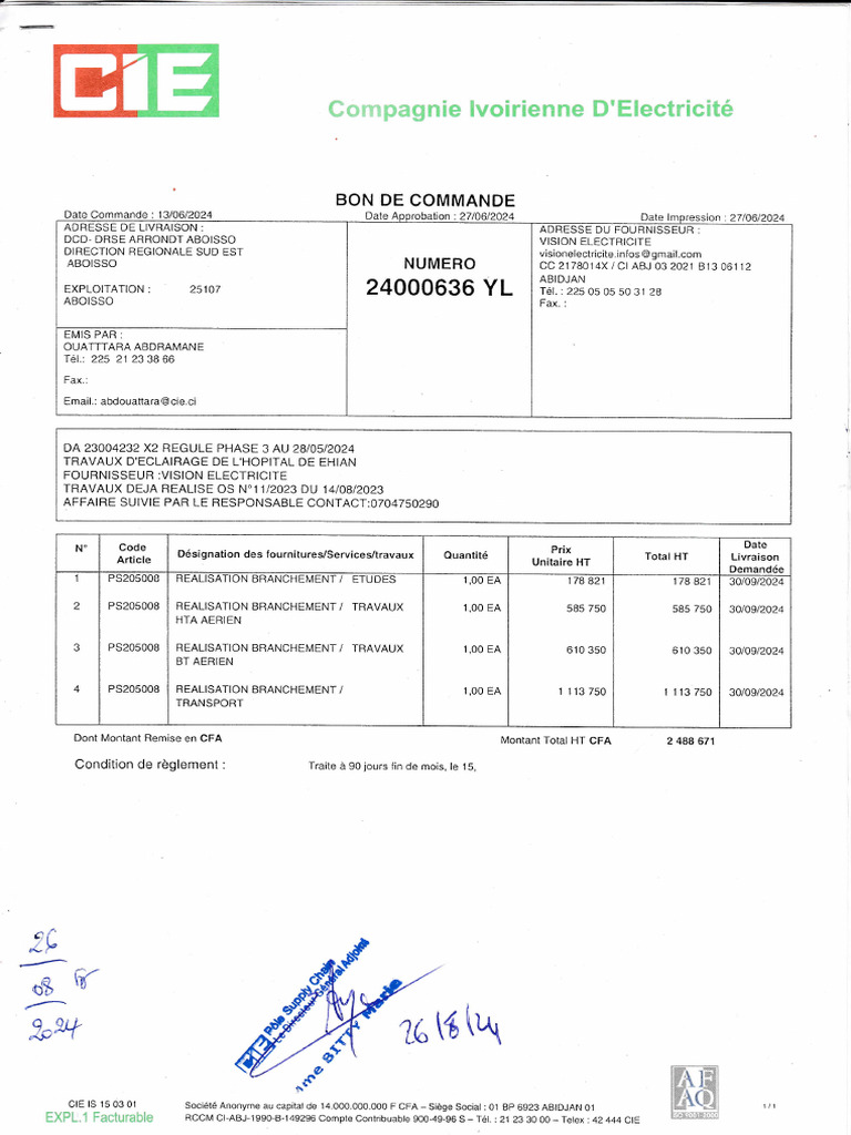 Compagnie Lvoirienne D'Electricité: Bon de Commande | PDF