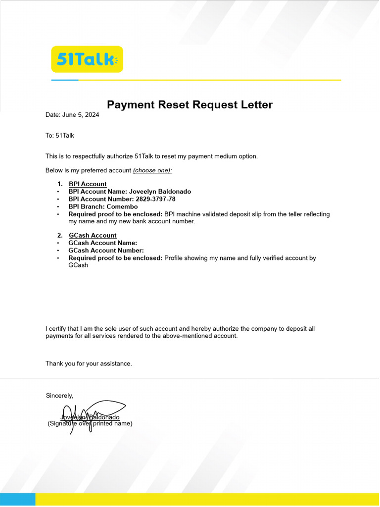 Request Letter - Payment Option Updated | PDF