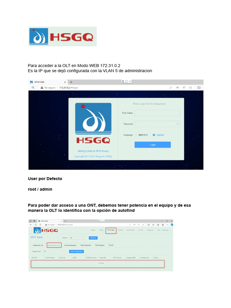 Acceso OLT HSGQ | PDF | Telecomunicaciones | Protocolos de internet