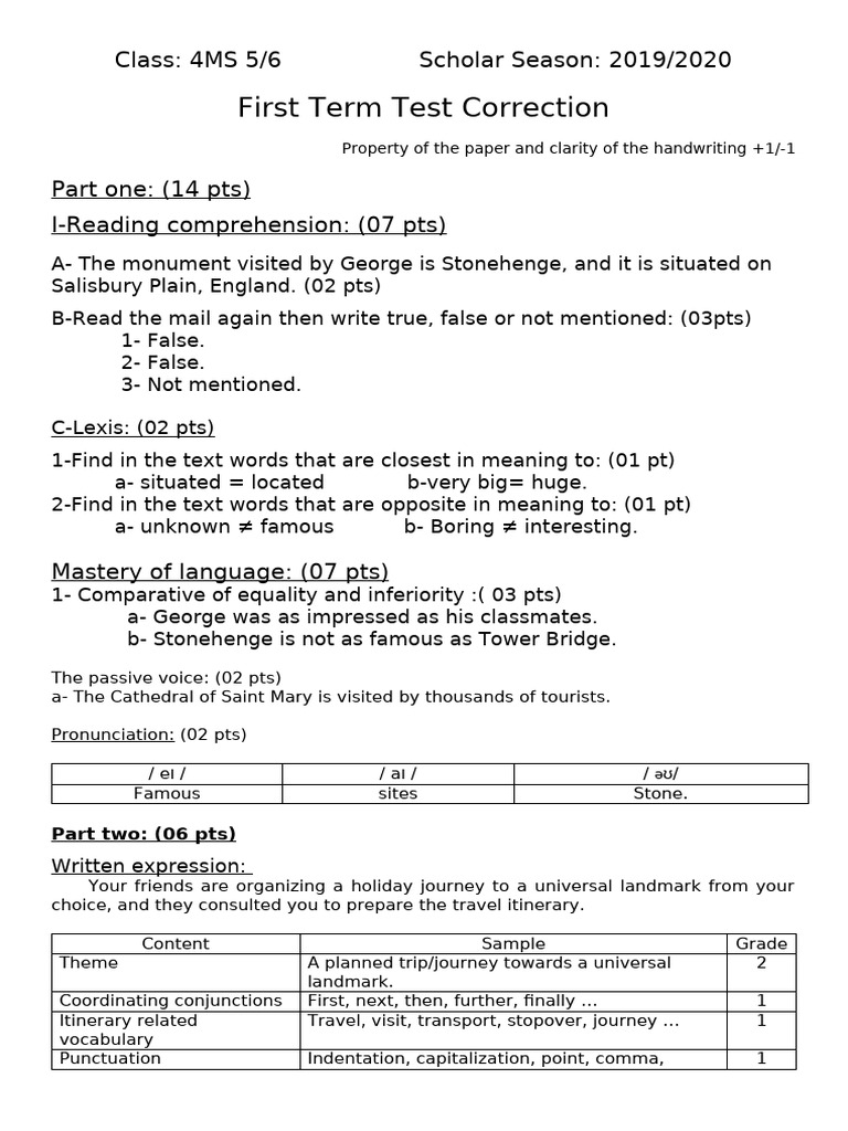 4MS 1st Term Test Correction 2022 | PDF