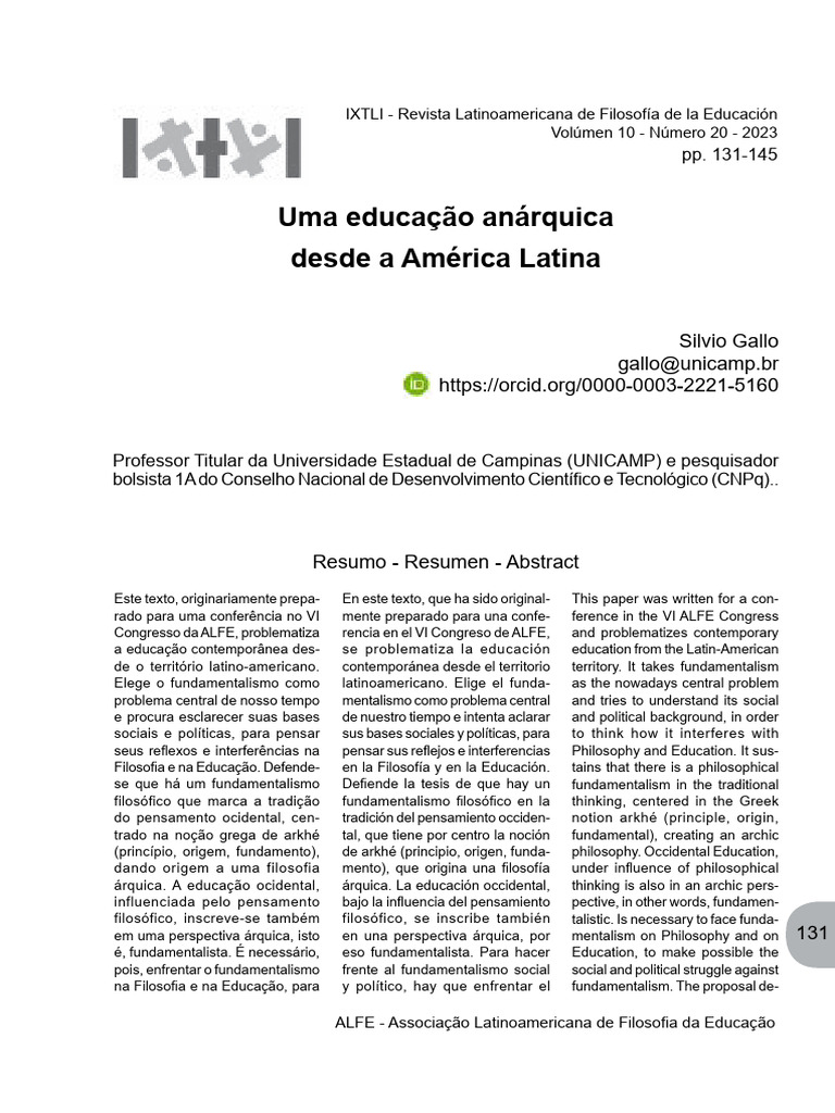 Uma Educação Anárquica Desde A América Latina | PDF