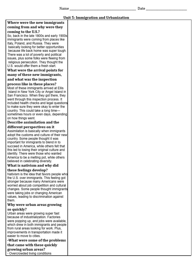 Immigration and Urbanization | PDF