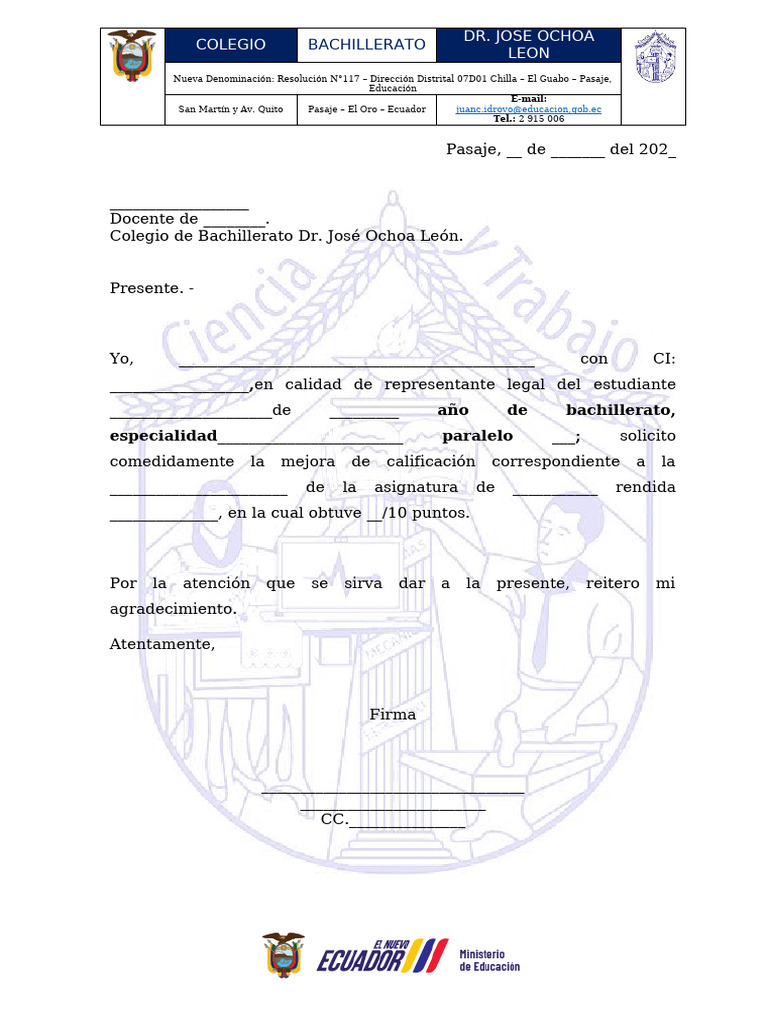 Formato de Solicitud para Mejora de Nota 2024-1 | PDF Formato de Solicitud para Mejora de Nota 2024-1 | PDF