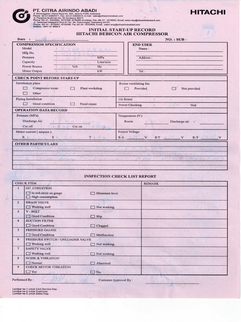 Initial Start Up Air Compressor | PDF