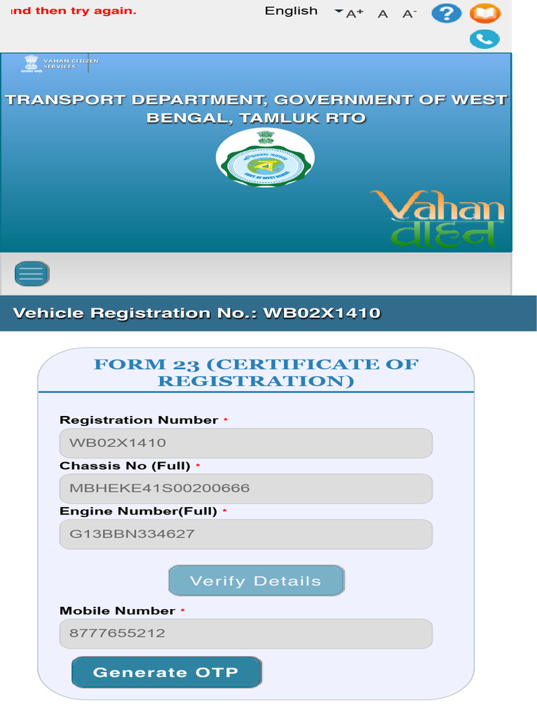 VAHAN 4.0 (Citizen Services) | PDF