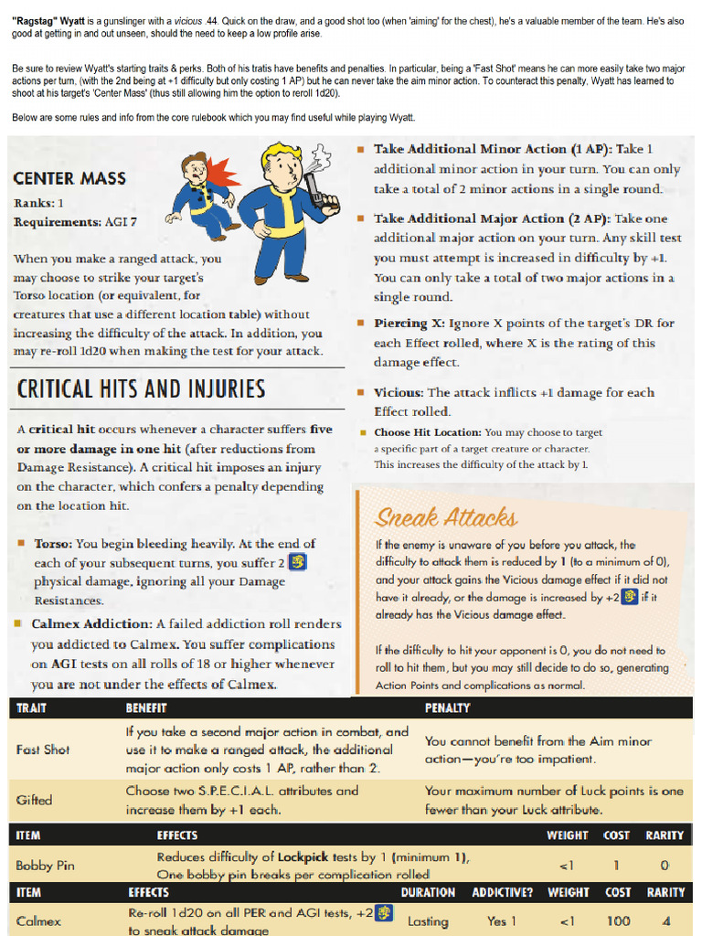 Fallout 2d20 Pregen Supplemental - Ragstag Wyatt | PDF