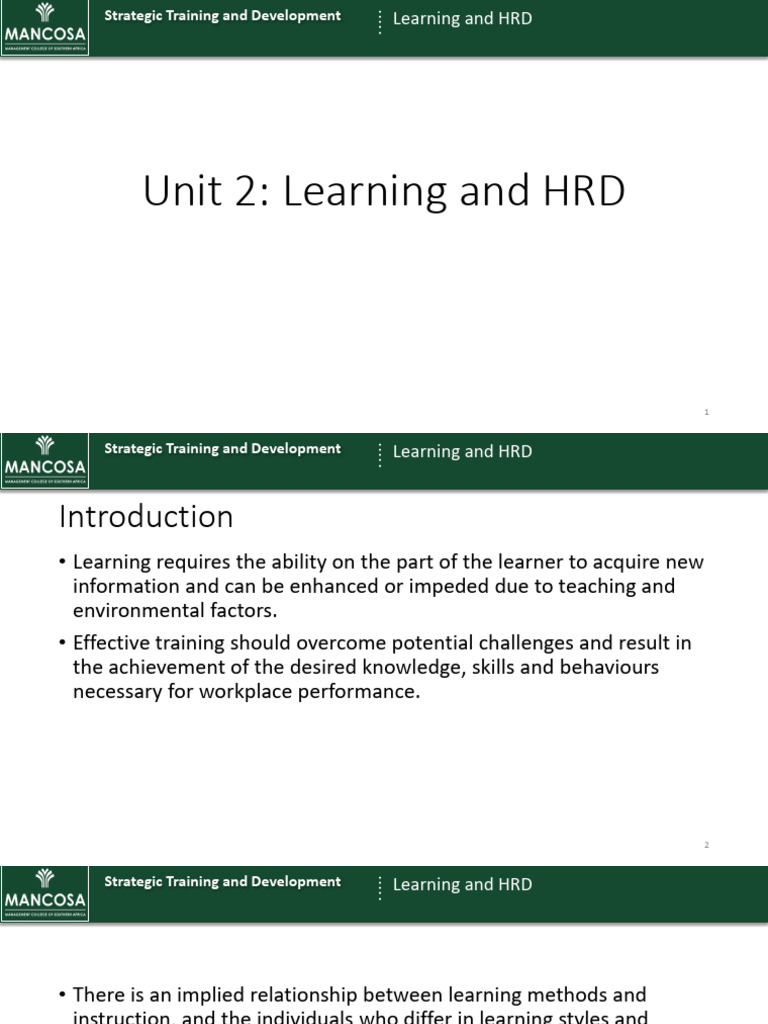 Unit 2 - Learning and HRD | PDF