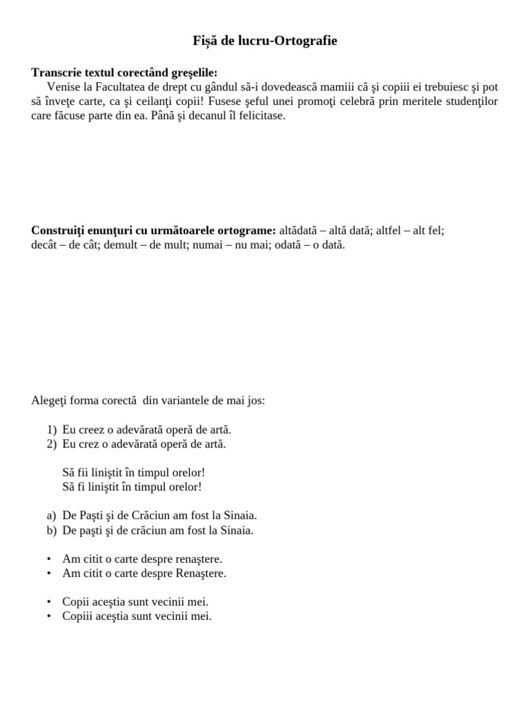 Fișă de Lucru Ortograme | PDF