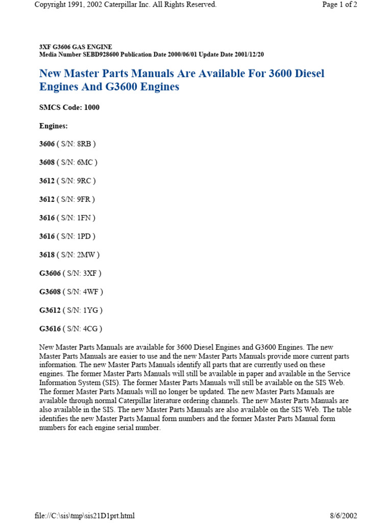 3600 Master Parts Manual | PDF