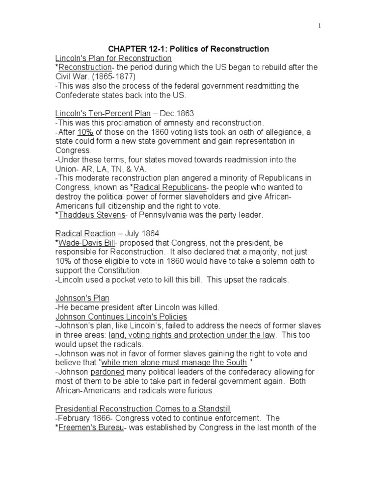 CHAPTER 12 US Reconstruction Notes | PDF | Reconstruction Era ...