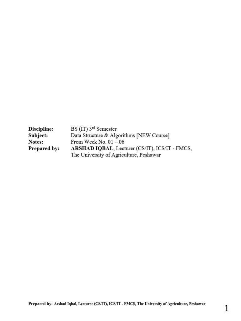 DSA-Mid Term NEW Course (Week No. 01 - 06) | PDF