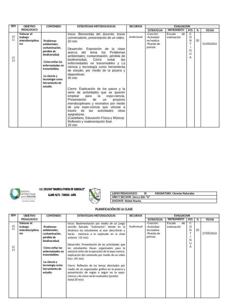 PLANIFICACIÓN DE LA CLASE KISBEL | PDF