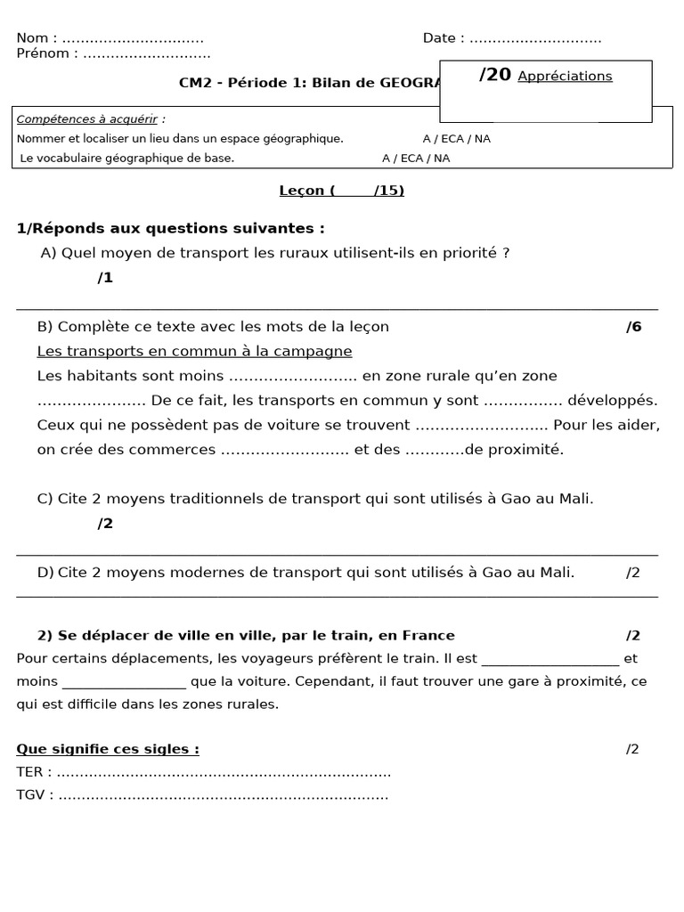 Bilan Se Deplacer 2 Campagne Gao Train | PDF