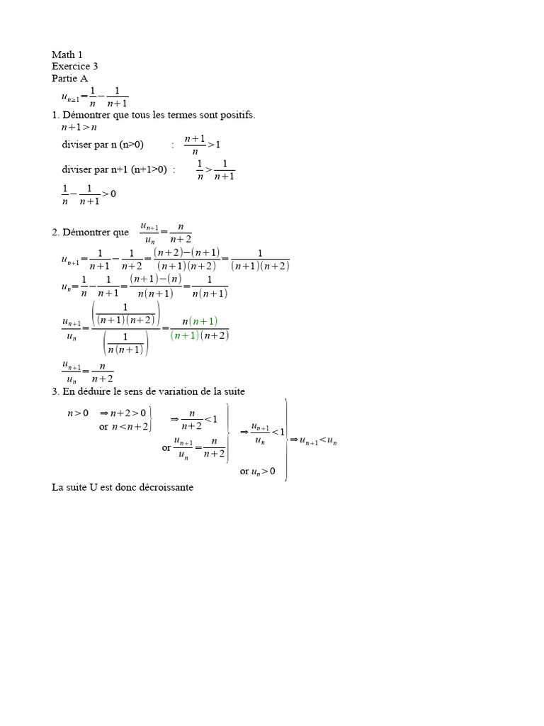 Corrections Maths - 1 - Exercice 3 | PDF