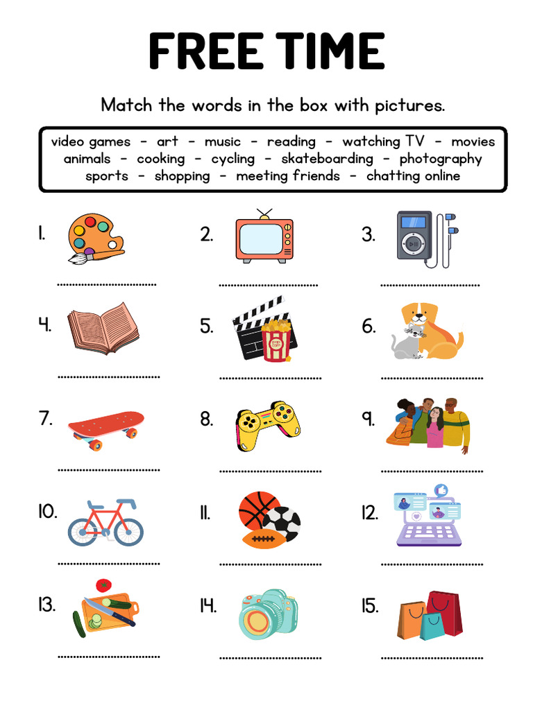 Free Time Activities, Hobbies and Interests Vocabulary Worksheet | PDF
