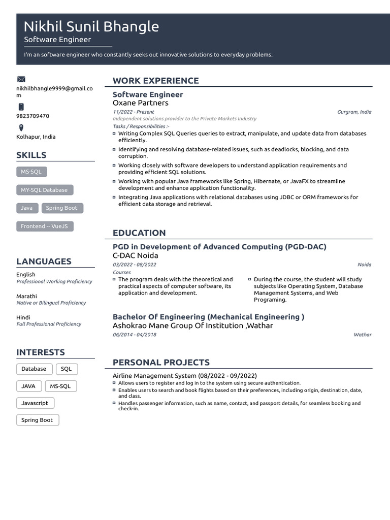 Nikhil's Resume | PDF | Databases | Computers