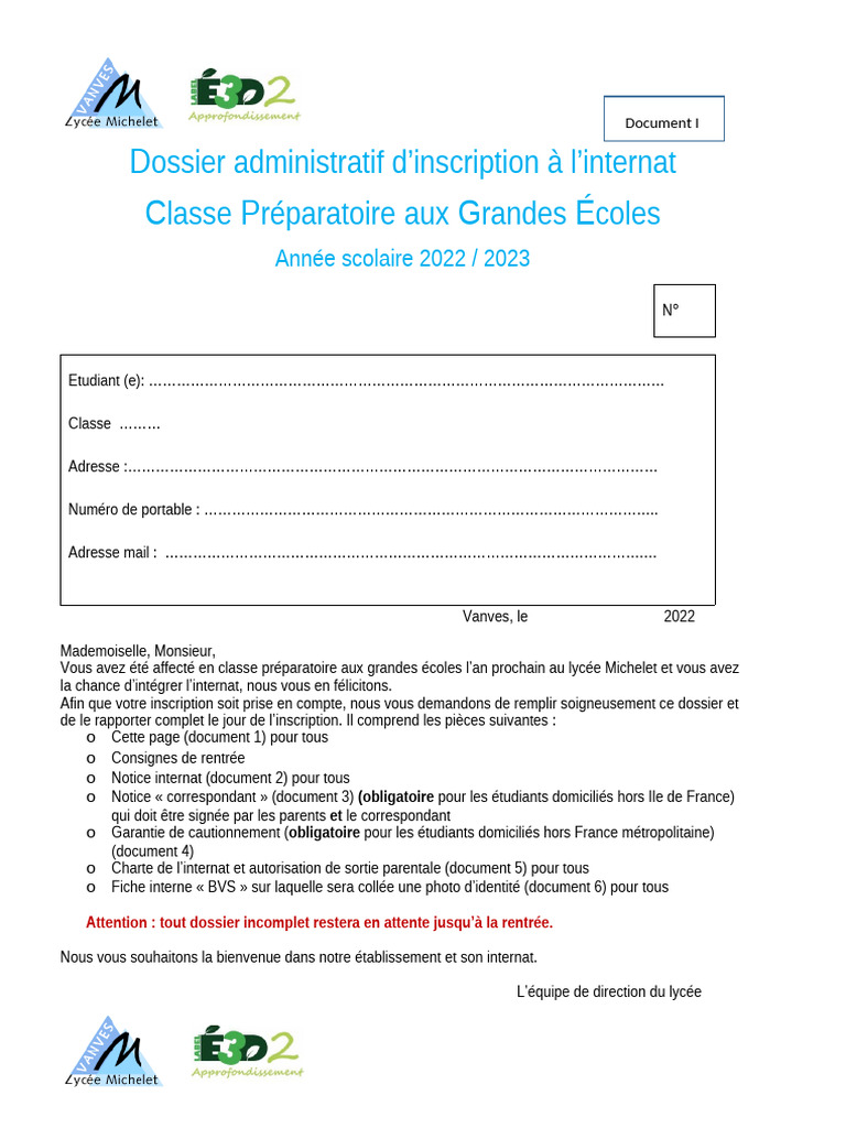 Internat Inscription Guide | PDF