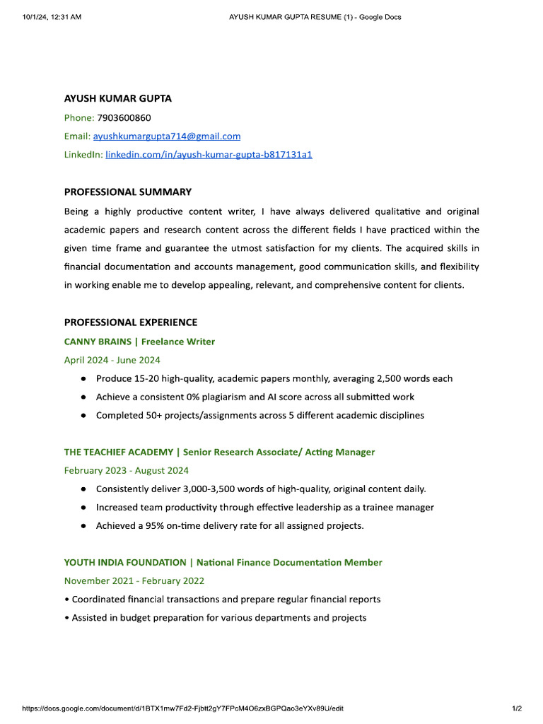 Ayush Kumar Gupta Resume | PDF