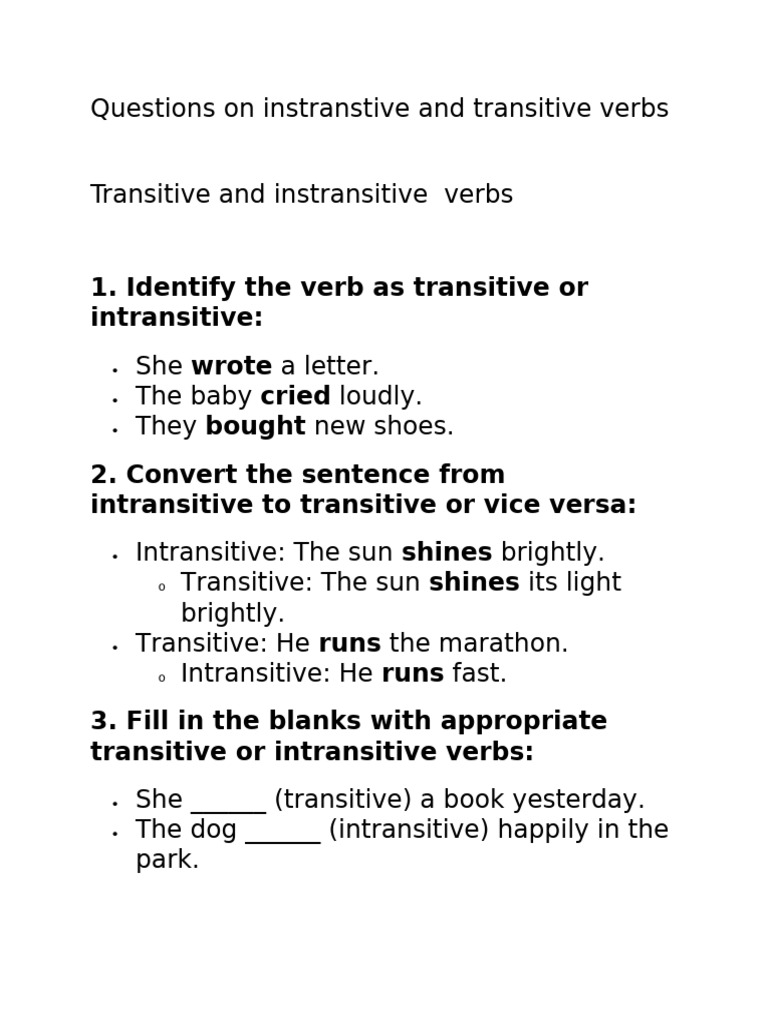 Transitive and Intransitive Verbs | PDF | Verb | Object (Grammar)