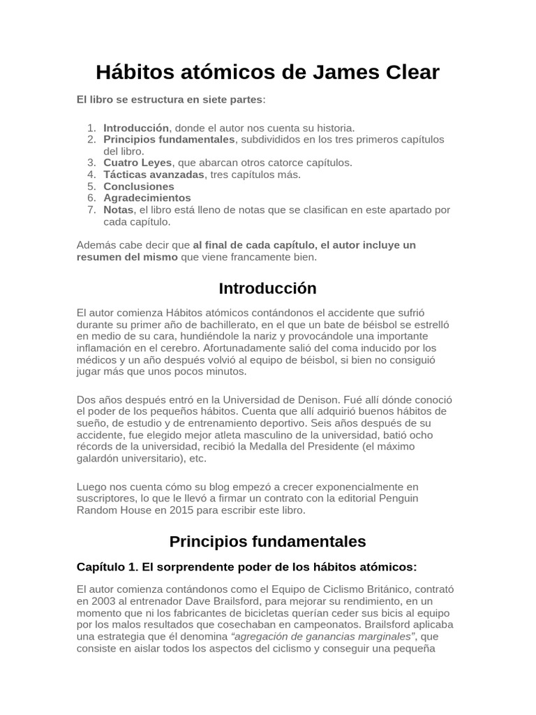 Resumen Hábitos Atómicos de James Clear Por Capitulos | PDF