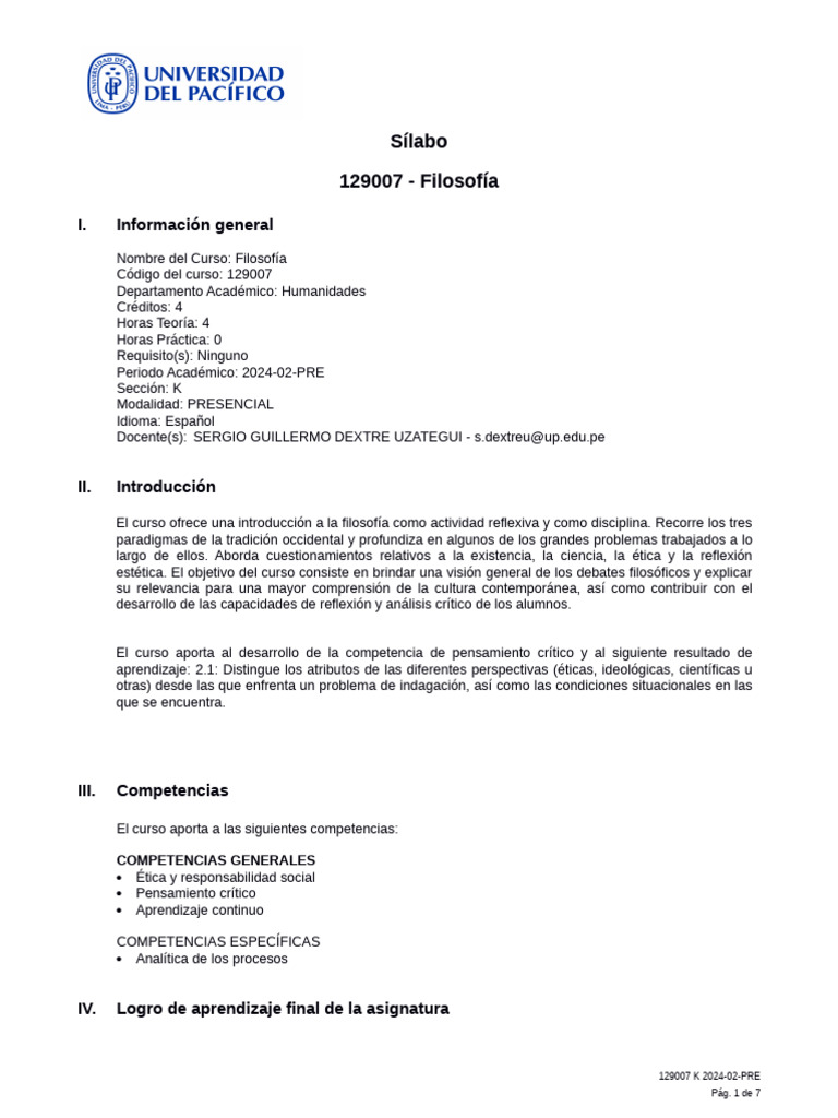 Silabo Filosofia-K-PRE-PRE2024 - IIPER-129007 | PDF